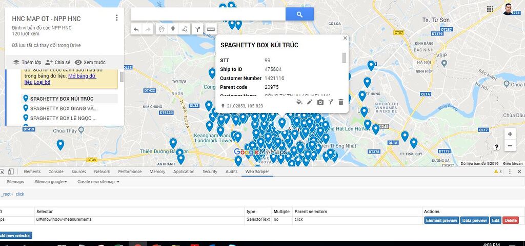 Element Click selector - Google Map Pins - How to? - Web Scraper