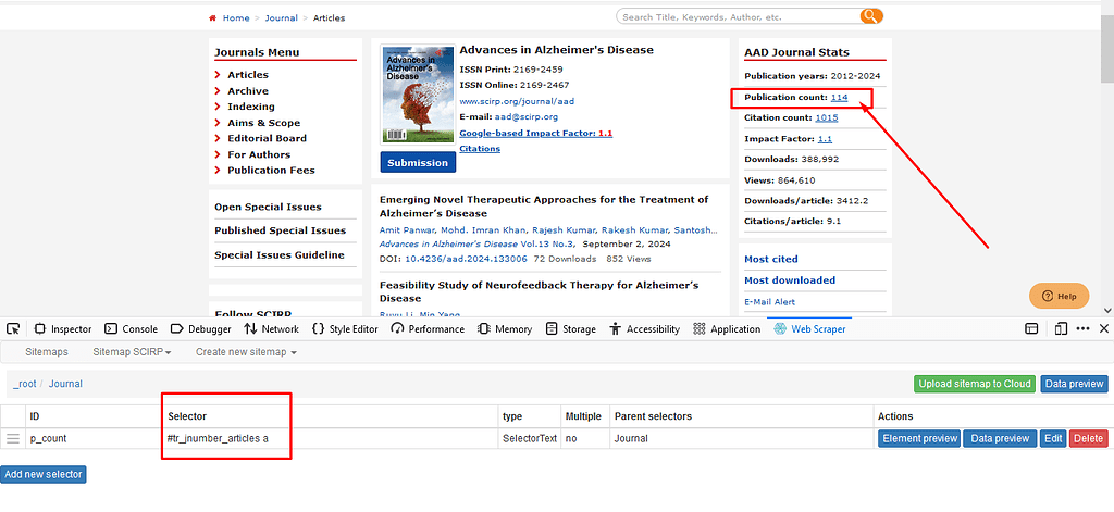 How to select publication count from this page - How to? - Web Scraper