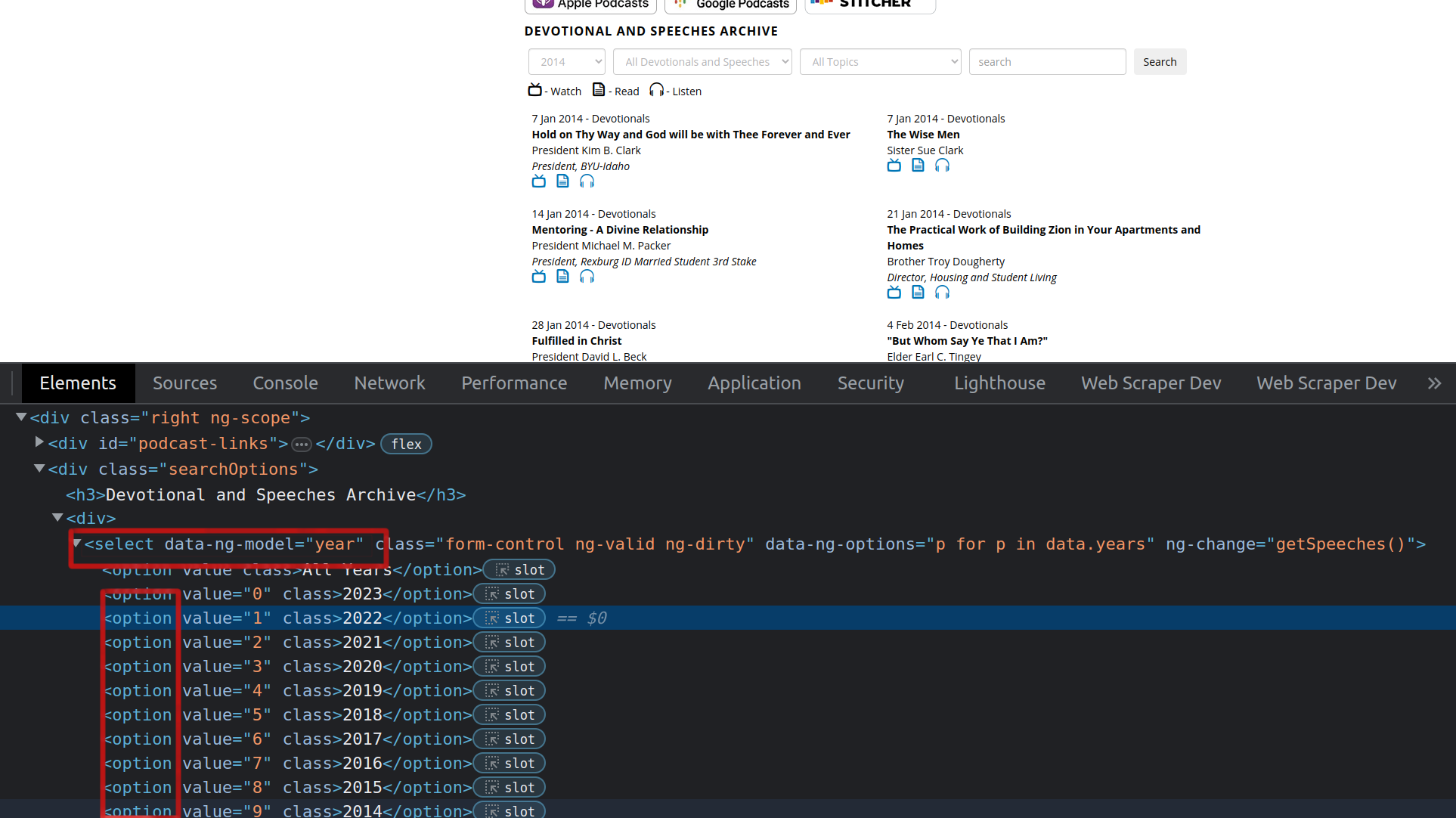 Dropdown selector item - How to? - Web Scraper
